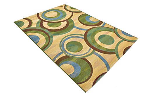 Unique Loom Modern Collection Contemporary, Circles, Abstract, Bright Colors, Indoor and Outdoor Area Rug, 5' 3" x 8' 0", Beige/Green