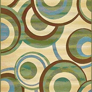 Unique Loom Modern Collection Contemporary, Circles, Abstract, Bright Colors, Indoor and Outdoor Area Rug, 5' 3" x 8' 0", Beige/Green