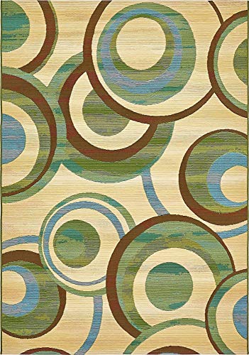 Unique Loom Modern Collection Contemporary, Circles, Abstract, Bright Colors, Indoor and Outdoor Area Rug, 5' 3" x 8' 0", Beige/Green