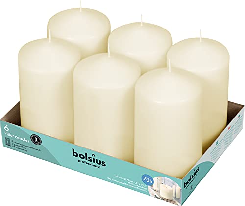 BOLSIUS Set of 6 Ivory Pillar Candles - 3x6 inch Unscented Candle Set - Dripless Clean Burning Smokeless Dinner Candle - Perfect for Wedding Candles, Parties and Special Occasions