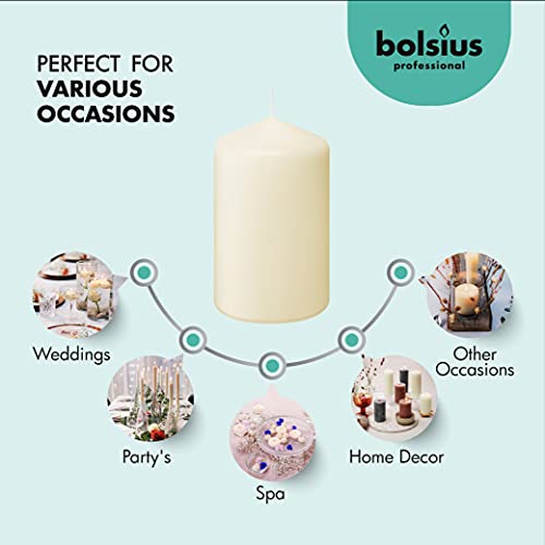 BOLSIUS Set of 6 Ivory Pillar Candles - 3x6 inch Unscented Candle Set - Dripless Clean Burning Smokeless Dinner Candle - Perfect for Wedding Candles, Parties and Special Occasions