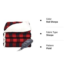 Sunbeam Electric Throw - Reversible Imperial Plush with Sherpa - Premium Sherpa and Ultra Soft with 3 Heat Settings and 3 Hour Auto-off, Plaid Red and Black on White Sherpa, 50 x 60