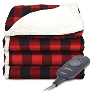 Sunbeam Electric Throw - Reversible Imperial Plush with Sherpa - Premium Sherpa and Ultra Soft with 3 Heat Settings and 3 Hour Auto-off, Plaid Red and Black on White Sherpa, 50 x 60