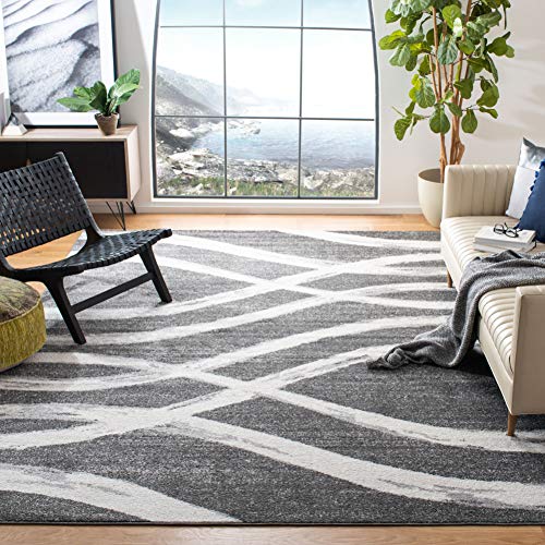 SAFAVIEH Adirondack Collection 9' x 12' Charcoal / Ivory ADR125R Modern Wave Distressed Non-Shedding Living Room Bedroom Dining Home Office Area Rug