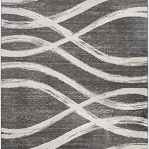 SAFAVIEH Adirondack Collection 9' x 12' Charcoal / Ivory ADR125R Modern Wave Distressed Non-Shedding Living Room Bedroom Dining Home Office Area Rug