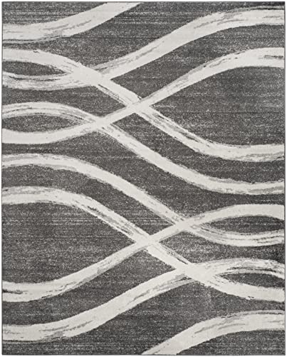 SAFAVIEH Adirondack Collection 9' x 12' Charcoal / Ivory ADR125R Modern Wave Distressed Non-Shedding Living Room Bedroom Dining Home Office Area Rug