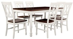 crosley furniture shelby dining set with table and extension leaf, 7-piece (6 chairs), distressed white