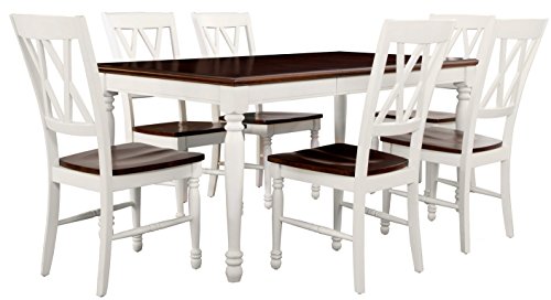 Crosley Furniture Shelby Dining Set with Table and Extension Leaf, 7-Piece (6 Chairs), Distressed White