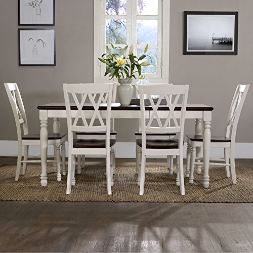 Crosley Furniture Shelby Dining Set with Table and Extension Leaf, 7-Piece (6 Chairs), Distressed White