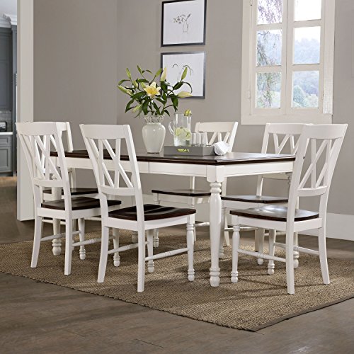 Crosley Furniture Shelby Dining Set with Table and Extension Leaf, 7-Piece (6 Chairs), Distressed White