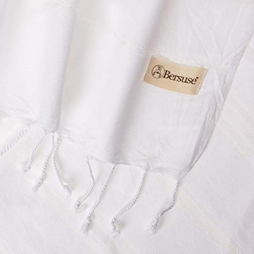 Bersuse 100% Cotton - Anatolia XL Throw Blanket Turkish Towel - 61 x 82 Inches, White