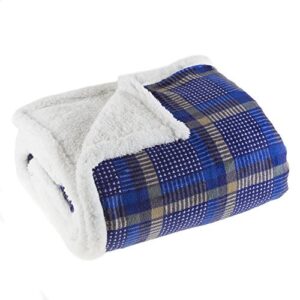 lavish home fleece sherpa throw blanket – plaid – blue/yellow