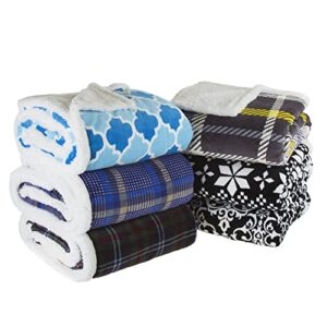 Lavish Home Fleece Sherpa Throw Blanket - Plaid - Blue/Yellow