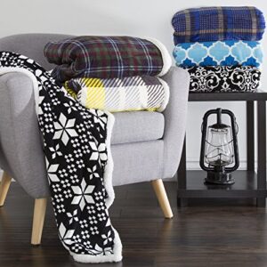 Lavish Home Fleece Sherpa Throw Blanket - Plaid - Blue/Yellow