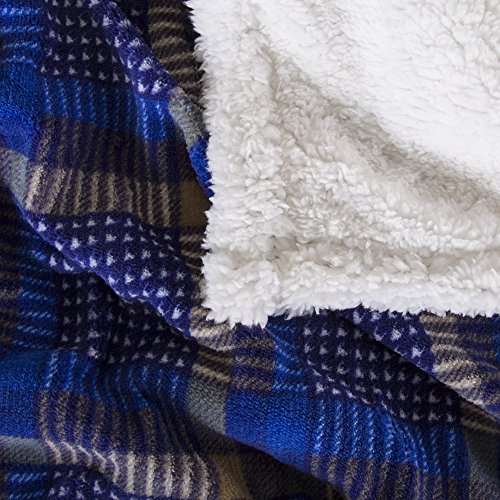 Lavish Home Fleece Sherpa Throw Blanket - Plaid - Blue/Yellow