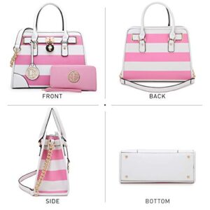 Dasein Women Handbags Top Handle Satchel Purse Shoulder Bag Hobo Bag Work Bag Set 2pcs (Pink/White)