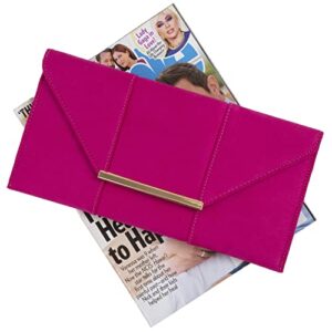 Faux Microsuede Envelope Clutch, Fuchsia Medium