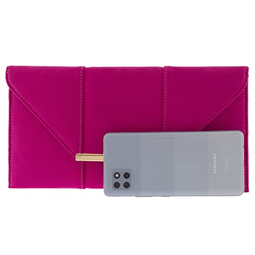 Faux Microsuede Envelope Clutch, Fuchsia Medium