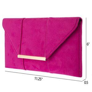 Faux Microsuede Envelope Clutch, Fuchsia Medium