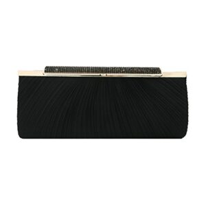 premium crystal top pleated satin hard frame clutch evening bag