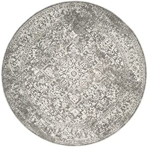 SAFAVIEH Evoke Collection 5'1" Round Grey/Ivory EVK256D Oriental Distressed Non-Shedding Dining Room Entryway Foyer Living Room Bedroom Area Rug