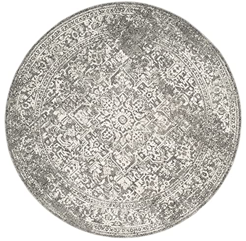 SAFAVIEH Evoke Collection 5'1" Round Grey/Ivory EVK256D Oriental Distressed Non-Shedding Dining Room Entryway Foyer Living Room Bedroom Area Rug