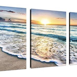 TutuBeer 3 Panel Beach Canvas Wall Art for Home Decor Blue Sea Sunset White Beach Painting The Picture Print On Canvas Seascape The Pictures for Home Decor Decoration,Ready to Hang