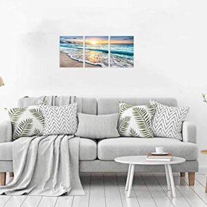 TutuBeer 3 Panel Beach Canvas Wall Art for Home Decor Blue Sea Sunset White Beach Painting The Picture Print On Canvas Seascape The Pictures for Home Decor Decoration,Ready to Hang