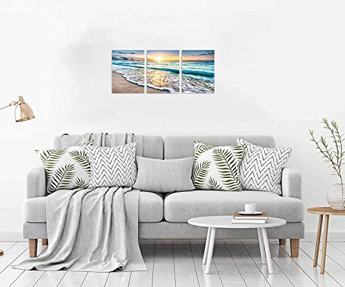 TutuBeer 3 Panel Beach Canvas Wall Art for Home Decor Blue Sea Sunset White Beach Painting The Picture Print On Canvas Seascape The Pictures for Home Decor Decoration,Ready to Hang