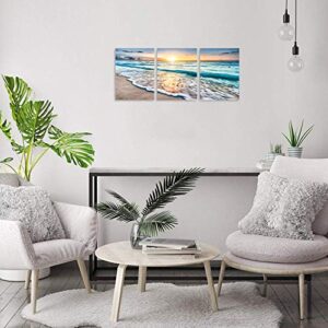 TutuBeer 3 Panel Beach Canvas Wall Art for Home Decor Blue Sea Sunset White Beach Painting The Picture Print On Canvas Seascape The Pictures for Home Decor Decoration,Ready to Hang