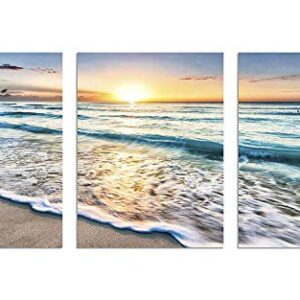 TutuBeer 3 Panel Beach Canvas Wall Art for Home Decor Blue Sea Sunset White Beach Painting The Picture Print On Canvas Seascape The Pictures for Home Decor Decoration,Ready to Hang