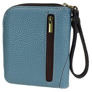 Chala Zip Around Wallet, Wristlet, 8 Credit Card Slots, Sturdy Pu Leather - Fat Cat - BlueGray