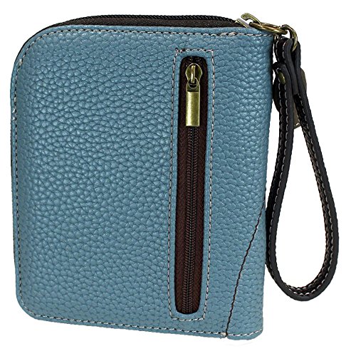 Chala Zip Around Wallet, Wristlet, 8 Credit Card Slots, Sturdy Pu Leather - Fat Cat - BlueGray