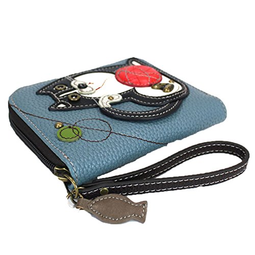 Chala Zip Around Wallet, Wristlet, 8 Credit Card Slots, Sturdy Pu Leather - Fat Cat - BlueGray