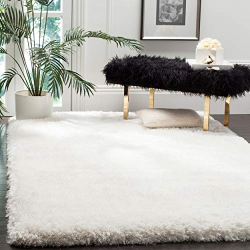 SAFAVIEH Luxe Shag Collection 8' x 10' Ivory SGX160A Handmade Glam 3.2-inch Extra Thick Area Rug