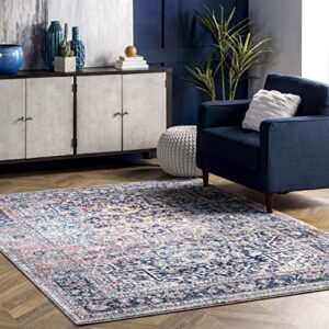 nuloom lilah medallion vintage area rug, 5′ x 7′ 5″, blue