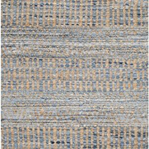 SAFAVIEH Cape Cod Collection 2' x 3' Natural / Blue CAP353A Handmade Flatweave Coastal Braided Jute Accent Rug