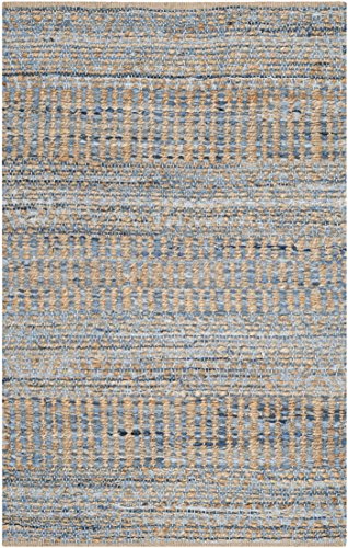 SAFAVIEH Cape Cod Collection 2' x 3' Natural / Blue CAP353A Handmade Flatweave Coastal Braided Jute Accent Rug