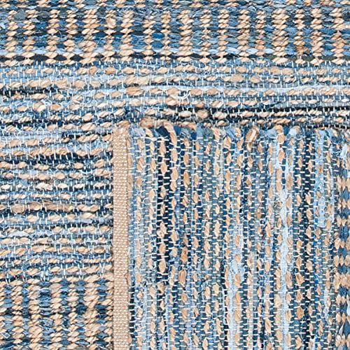 SAFAVIEH Cape Cod Collection 2' x 3' Natural / Blue CAP353A Handmade Flatweave Coastal Braided Jute Accent Rug