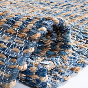 SAFAVIEH Cape Cod Collection 2' x 3' Natural / Blue CAP353A Handmade Flatweave Coastal Braided Jute Accent Rug