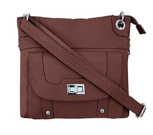 concealed carry cross body leather gun purse with locking zipper (brown)