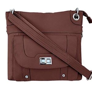 Concealed Carry Cross Body Leather Gun Purse with Locking Zipper (Brown)