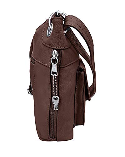 Concealed Carry Cross Body Leather Gun Purse with Locking Zipper (Brown)