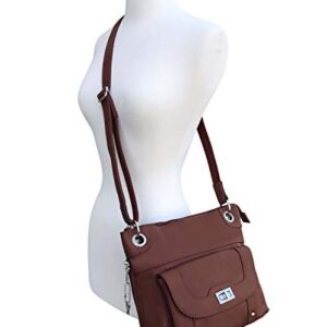 Concealed Carry Cross Body Leather Gun Purse with Locking Zipper (Brown)