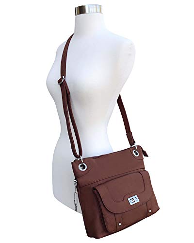 Concealed Carry Cross Body Leather Gun Purse with Locking Zipper (Brown)