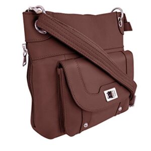 Concealed Carry Cross Body Leather Gun Purse with Locking Zipper (Brown)