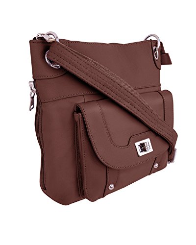 Concealed Carry Cross Body Leather Gun Purse with Locking Zipper (Brown)