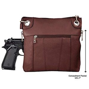 Concealed Carry Cross Body Leather Gun Purse with Locking Zipper (Brown)