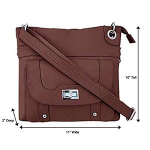 Concealed Carry Cross Body Leather Gun Purse with Locking Zipper (Brown)