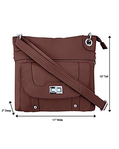 Concealed Carry Cross Body Leather Gun Purse with Locking Zipper (Brown)